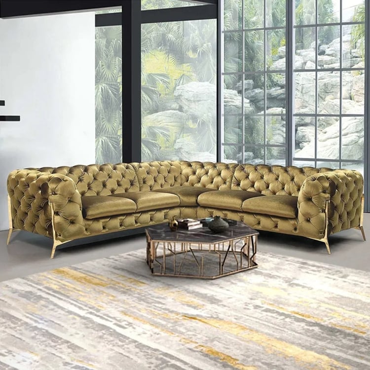 Modernes Sofa Sectionals Samt gepolstertes Sofa Chesterfield Sofa in Metallbeinen Gelb Homary DE