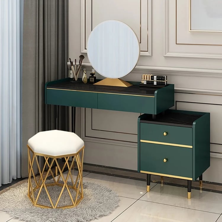 Modern Green Makeup Vanity Set with 4 Drawers Mirror & Stool & Cabinet ...
