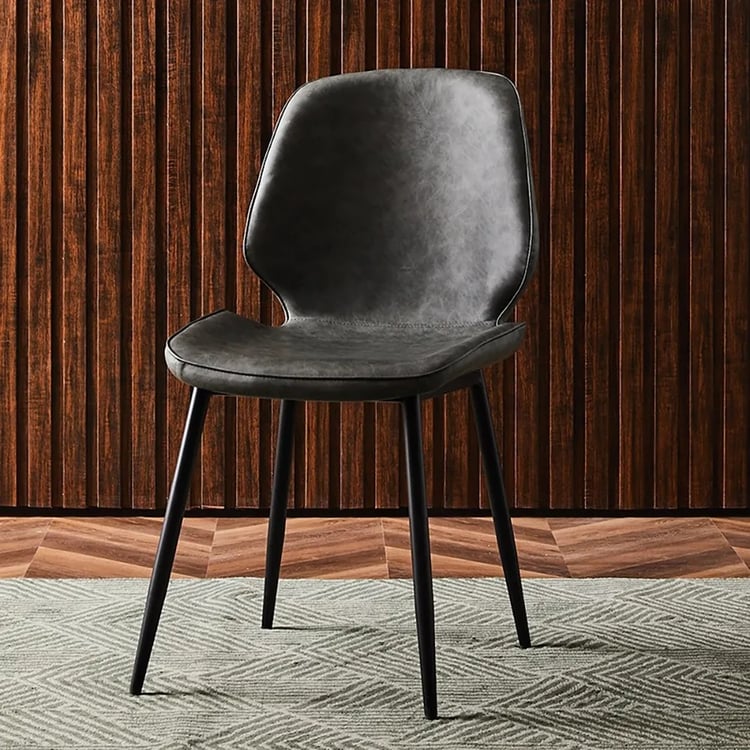 Deep Gray Leather Upholstered Dining Chair Carbon Steel Legs Chair (Set ...
