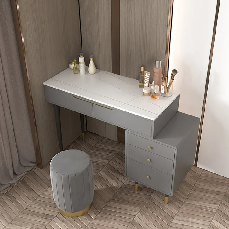 Modern Gray Makeup Vanity Retracted Sintered Stone Top with 5 Drawers ...