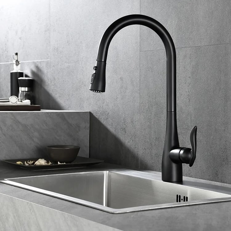 Modern Pull Out Kitchen Tap Single Lever Handle 3-Function Matte Black ...