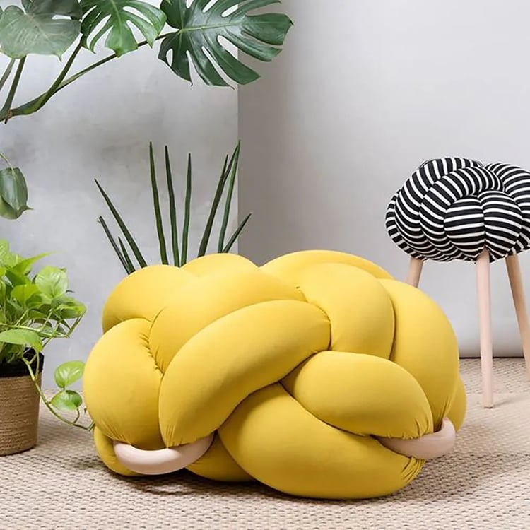 Yellow Nordic Round Knot Stool Upholstered Ottoman Stool｜Homary UK