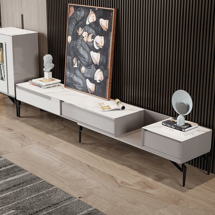 Italian Minimalist TV stand Stone Top Media Console 3-Drawer Adjustable ...