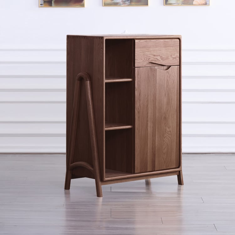 Nordic Walnut Cabinet Oak Wood Side Cabinet Open Storage Hidden Pulls ...