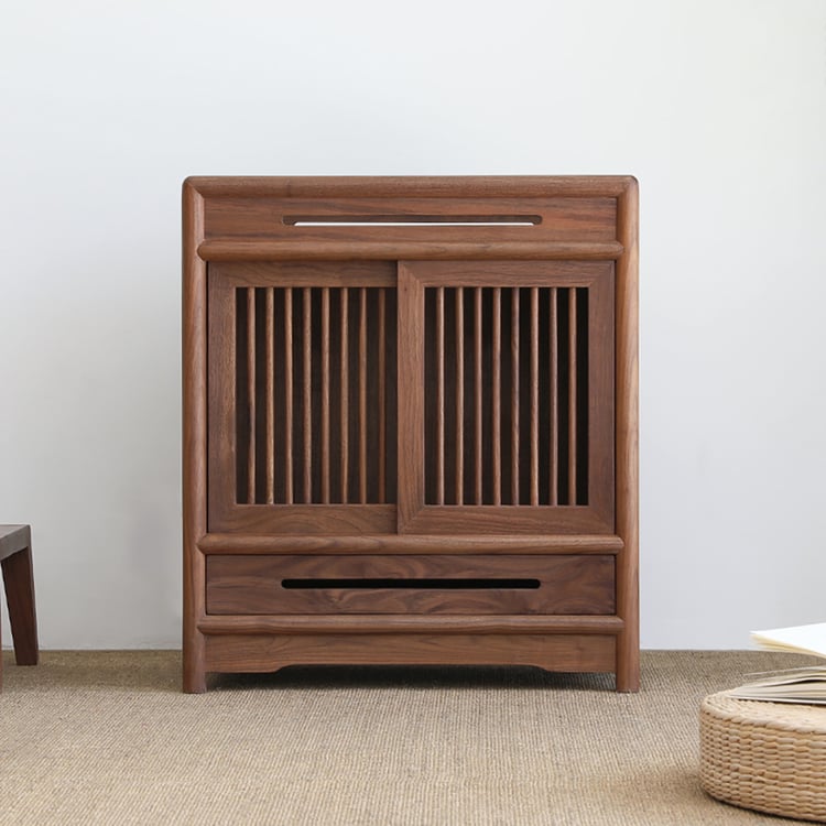 Neo Chinese Cabinet Walnut Sliding Crib Doors Accent Cabinet | Homary UK