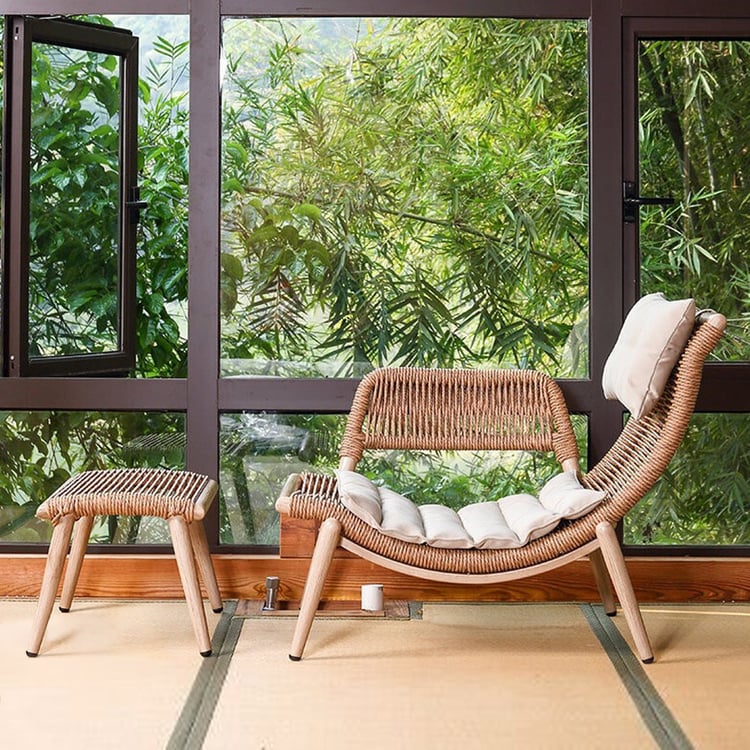 2-Piece Rattan Woven Patio Chaise Lounge with Ottoman｜Homary