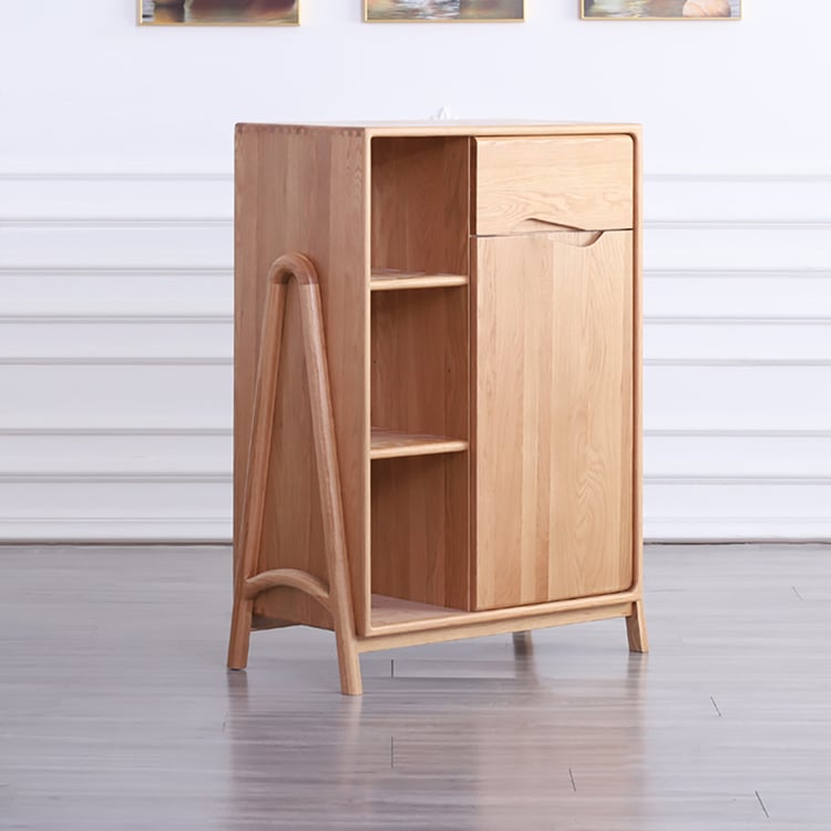 Nordic Natural Cabinet Oak Wood Side Cabinet Open Storage Hidden Pulls｜Homary UK