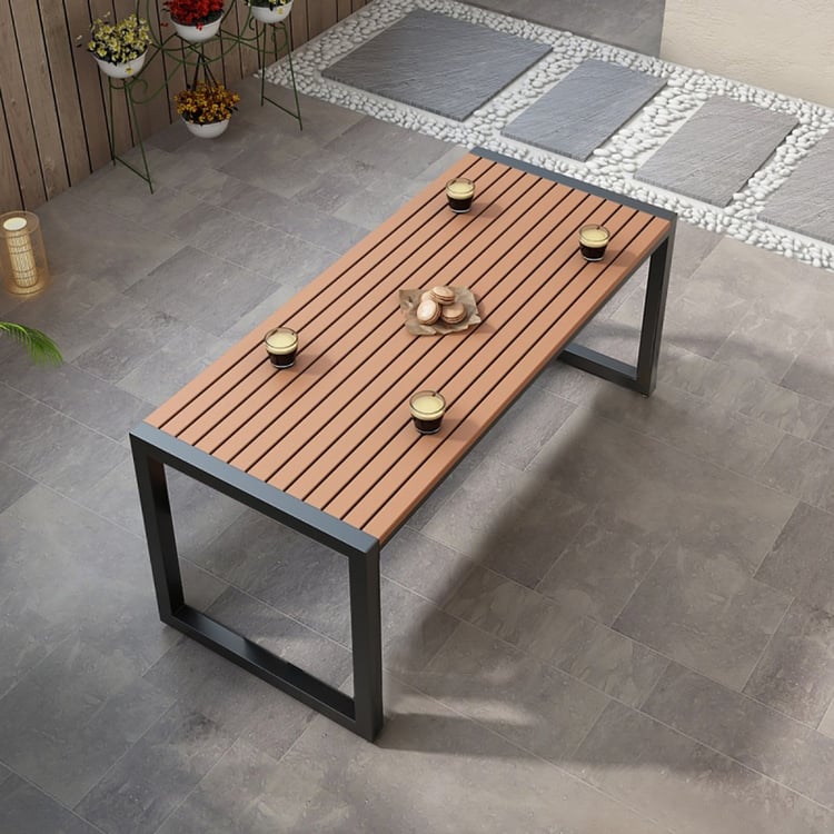 Rectangle White Frame Outdoor Dining Table with WPC Tabletop｜Homary UK