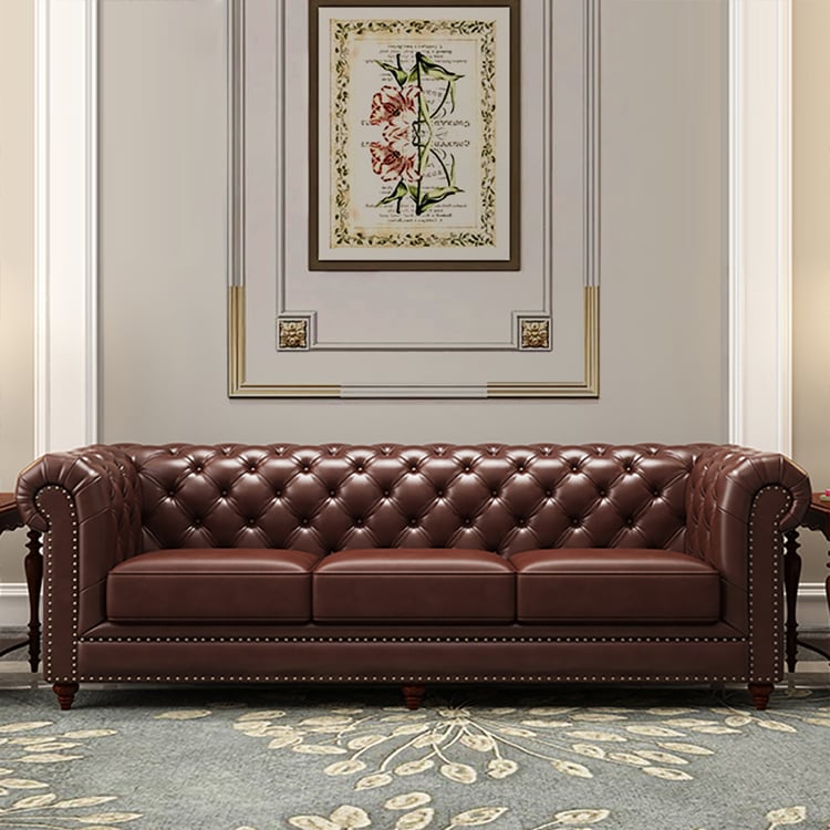 Leather sofa with wooden frame store