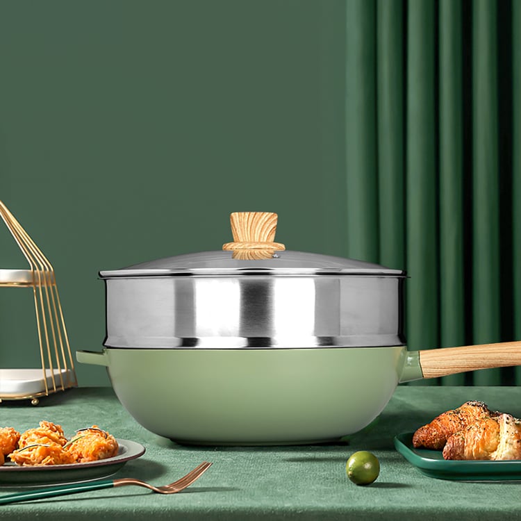 Aluminum Nonstick Wok with Steam Rack Nonstick Stir Fry Pan | Homary UK