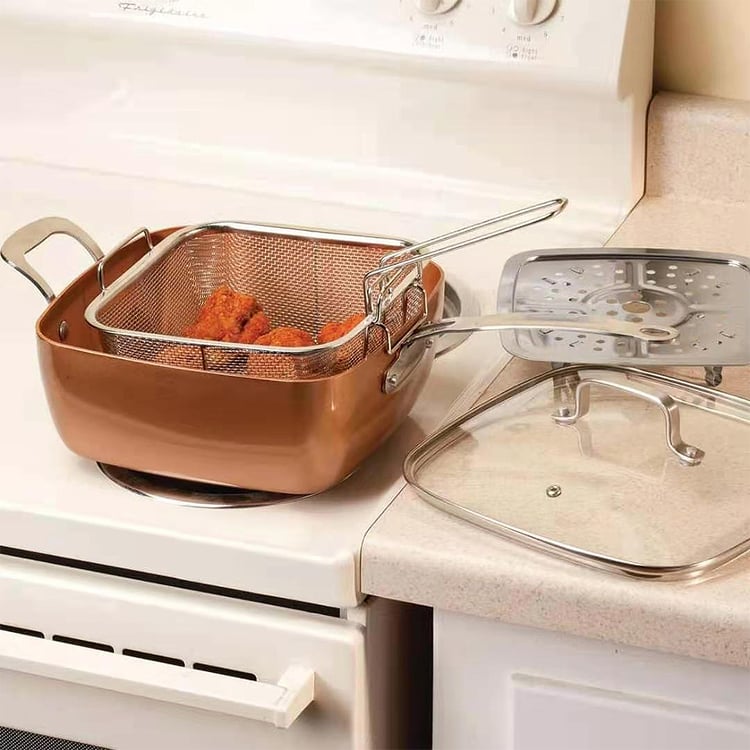 4 Piece Aluminum Nonstick Cookware Set with Fryer and Steam Pot｜Homary