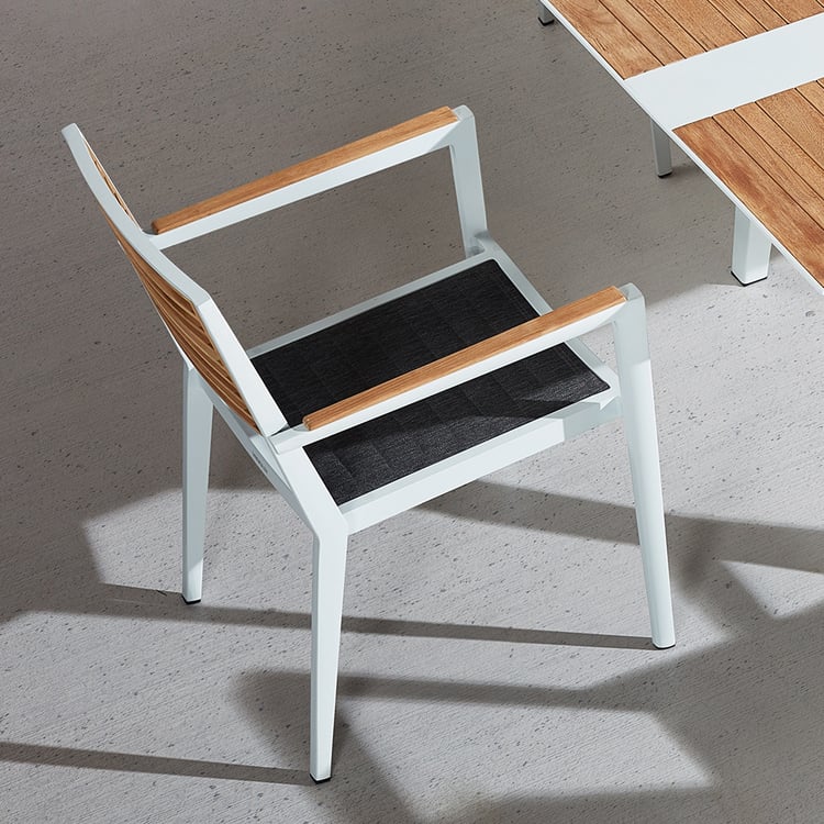 2 Pieces Teak Outdoor Chair with Aluminum Frames and Textilene Seat ...
