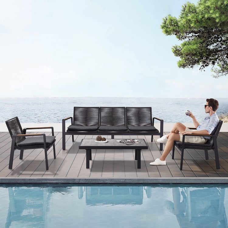 4-Pieces Modern Black Patio Conversation Set with Cushions and Coffee ...