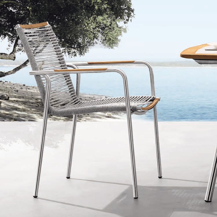 Set of 3 Outdoor Rope Webbing Patio Chair in Silver｜Homary