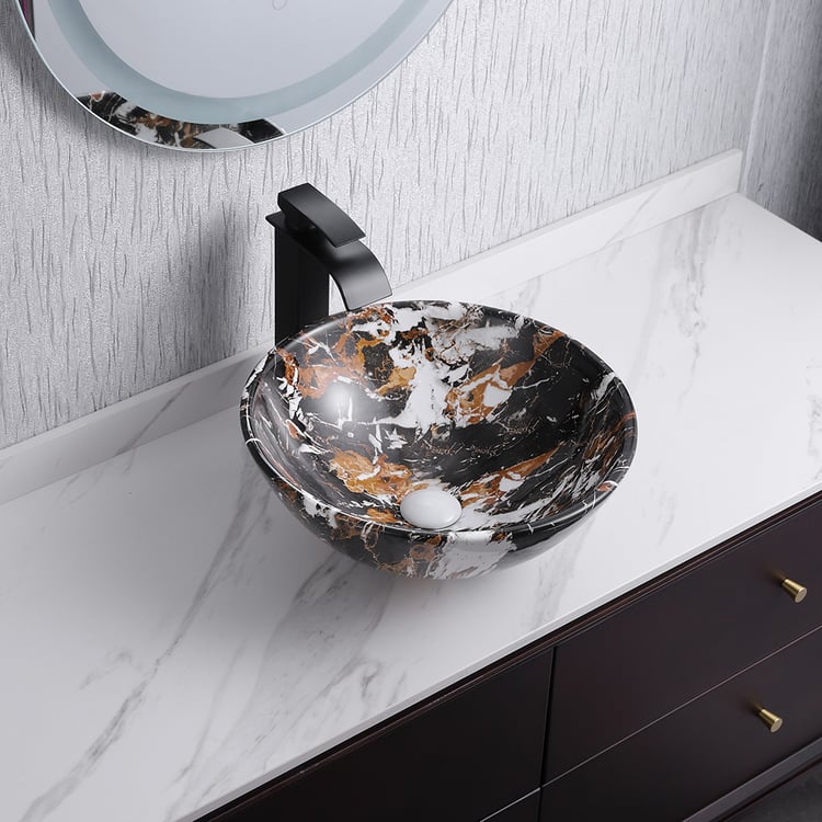 Rounded Ceramic Countertop Bathroom Wash Basin Marble Pattern｜Homary AU
