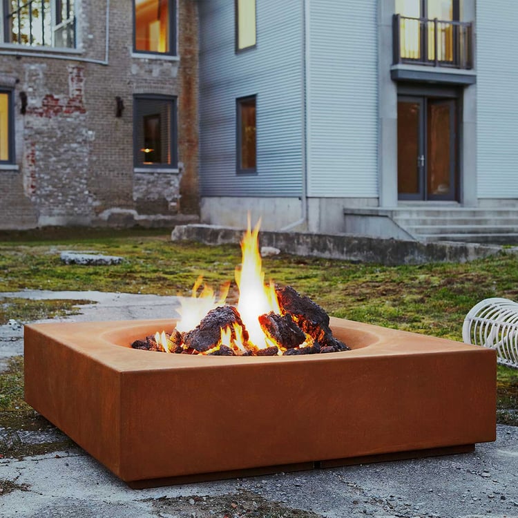 Low Square Corten Steel Propane Fire Pit for Outdoor ｜Homary
