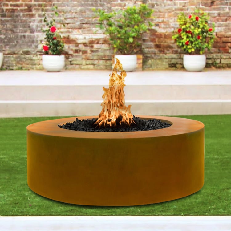 36" Low Round Corten Steel Propane Fire Pit for Outdoor | Homary