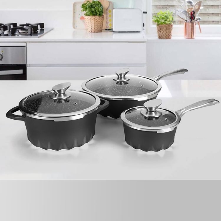6 Pieces Aluminum Nonstick Cookware Set with Lids and Flame Pattern ...