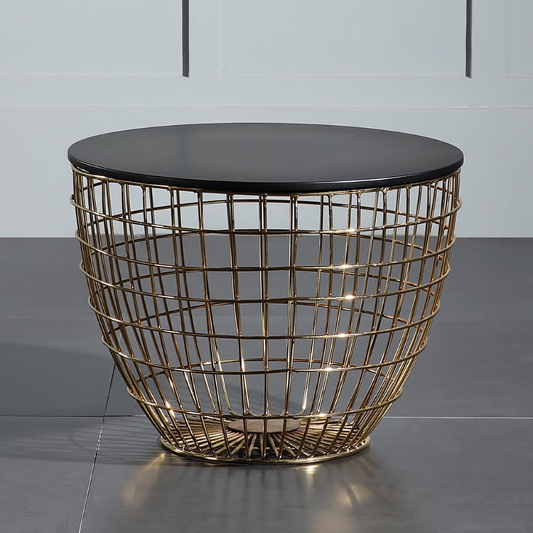 600mm Round End Table MDF Tabletop & Gold Metal Base Side Table｜Homary UK
