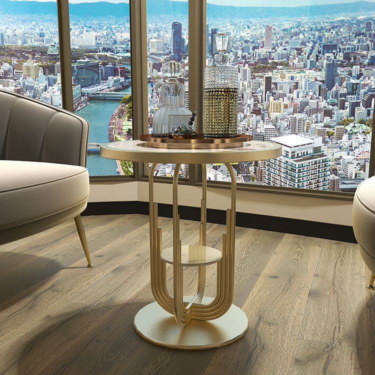 19.7" Modern Round Side Table with White Sintered Stone Top Strong ...