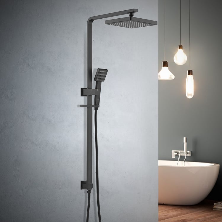 Exposed Shower Set Rainfall Shower Head Matte Black with Hand Shower ...