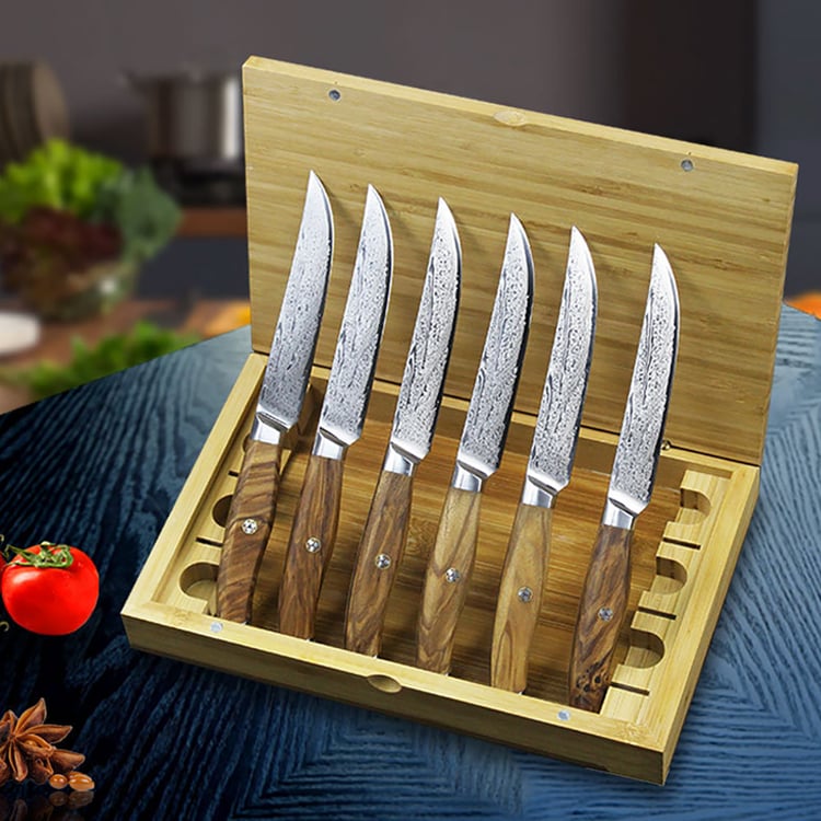 7 Pieces Damascus Steak Knife Stainless Steel Western Kitchen Knives ...