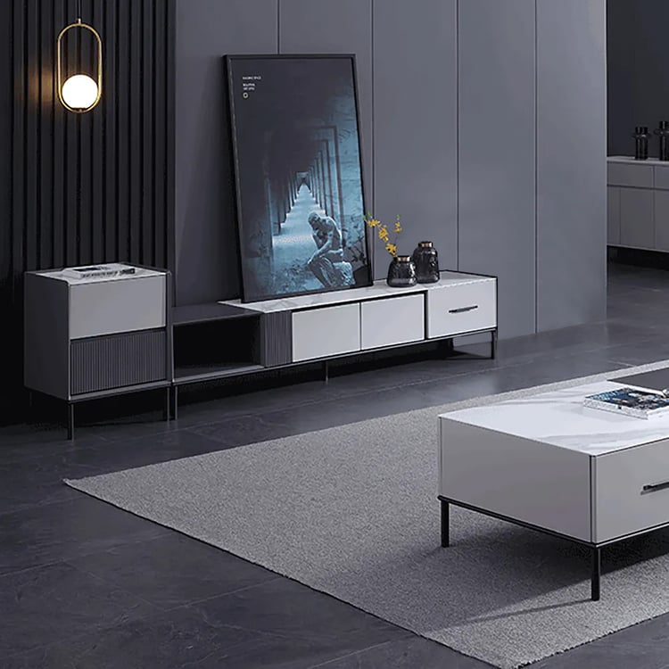 Italian Minimalist TV stand Stone Top Gray Media Console 3-Drawer｜Homary