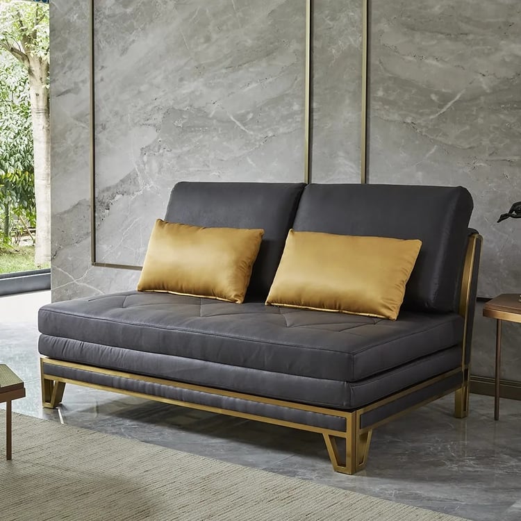 1500mm Modern Black Convertible Sofa Bed Tufted Leath Aire Upholstery Homary UK