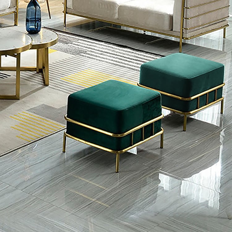 420mm Green Modern Velvet Upholstered Ottoman Stool with Gold Legs ...
