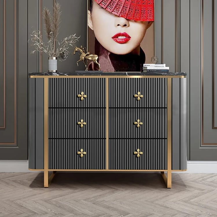 1200mm Modern Grey Dresser Faux Marble Top Cabinet with 6 Drawers Homary DE