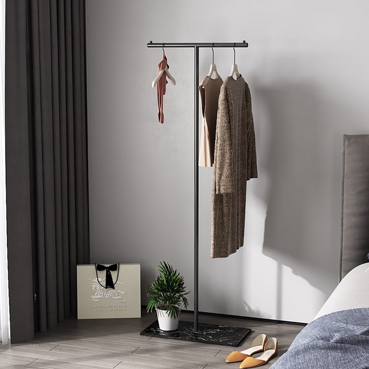 1700mm Modern Rail T-shape Coat Stand in Black with Marble Base｜Homary UK