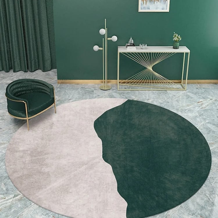 Modern Round Area Rug 3 Feet Abstract Green and White Indoor Area Rug ...