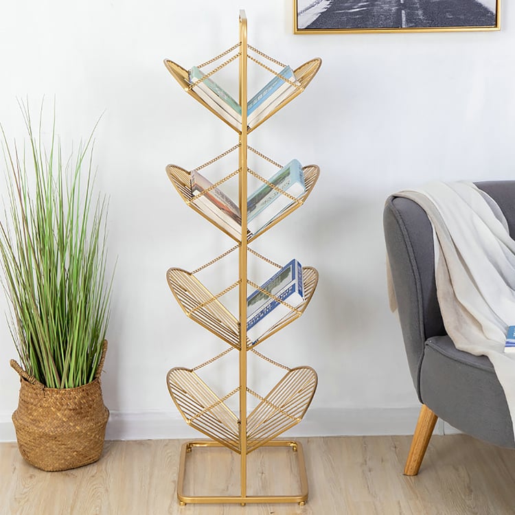 Chic Modern Standing Metal 4-Tiered Magazine Rack in Gold｜Homary UK