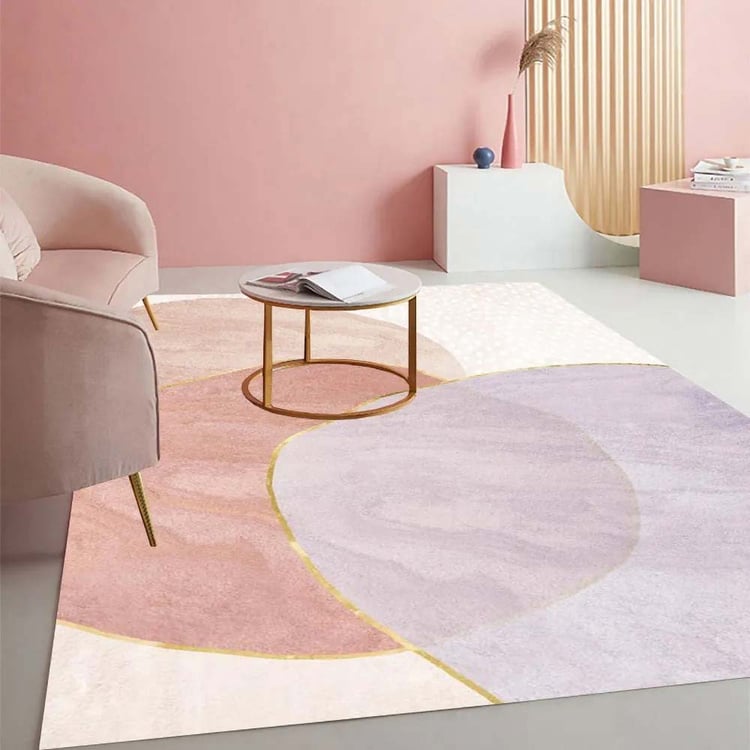 Modern Abstract Pink and Gold Rug Rectangle 1000mm x 1600mm Indoor Area ...