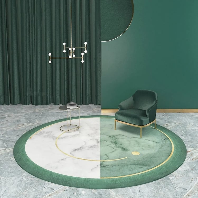Modern Round Area Rug 5' Abstract Green and White Indoor Area Rug in ...