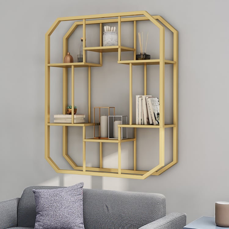 Modern Geometry 6-Tiered Floating Shelves for Study in Gold | Homary