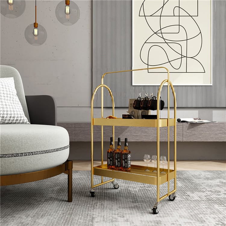 2 Tier Modern Metal Rolling Bar Cart Storage Rack | Homary UK