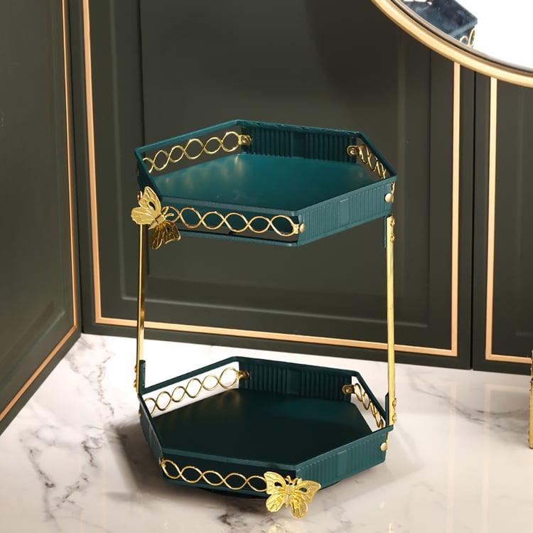 Hexagon 2-Tier Silient Rotatable Vanity Tray Desk Organizer with ...