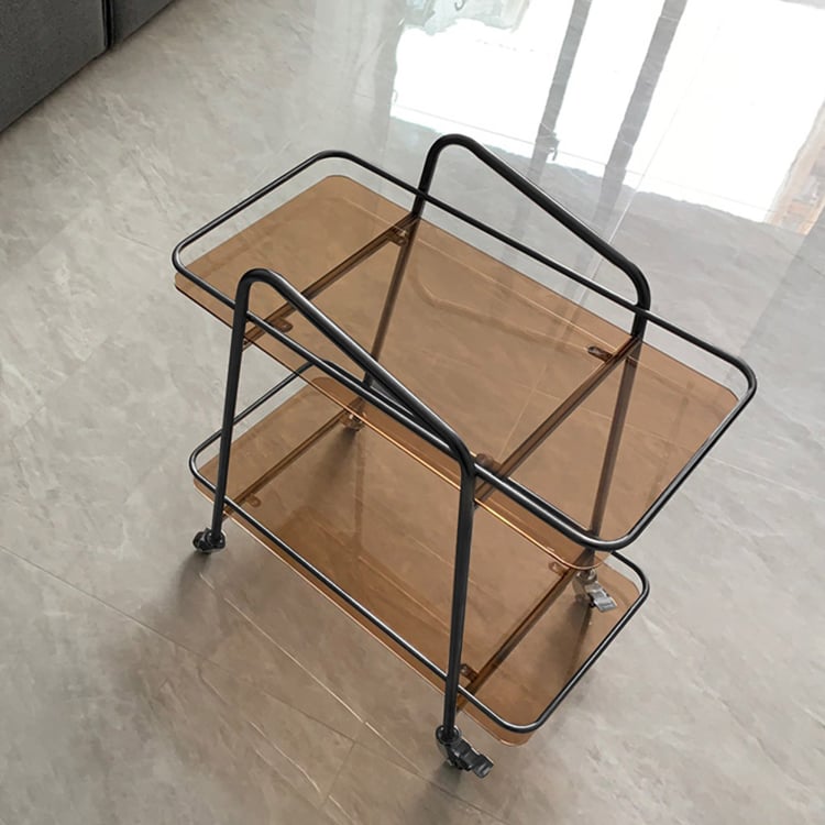 25.6" x 15" 2-Tier Rolling Bar Serving Cart with Handles Tempered Glass ...