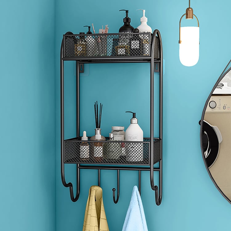 Modern Bathroom Wall Mounted Shelves in Metal with Hooks｜Homary
