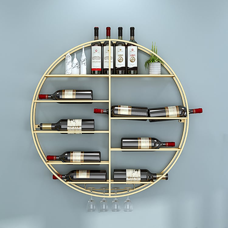 Modern Round Wall Mounted Wine Rack in Gold｜Homary