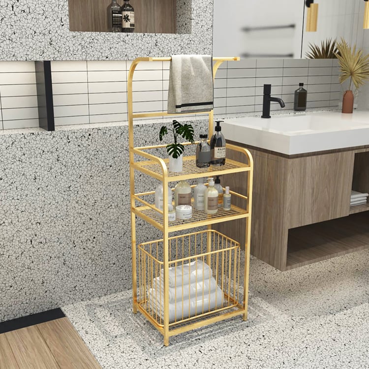 1200mm Modern Bathroom Storage Shelves with Removable Laundry Basket ...