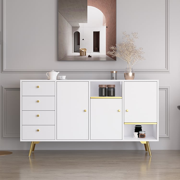 White Modern Buffet 3-Doors 4-Drawers Sideboard Gold Finish｜Homary UK
