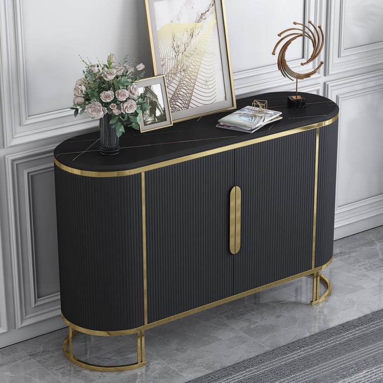 Modern Sideboard Oval Faux Marble Top Light Luxury Buffet with Shelves ...