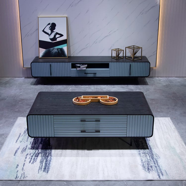 Modern Coffee Table with Drawers in Blue｜Homary