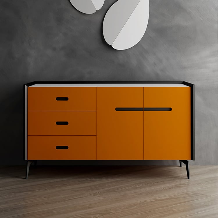 Italian Orange Sideboard Buffet Faux Marble Top Sideboard with Storage ...