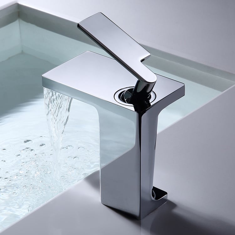Modern Waterfall Monobloc Bathroom Tap Single Lever Handle Solid Brass ...