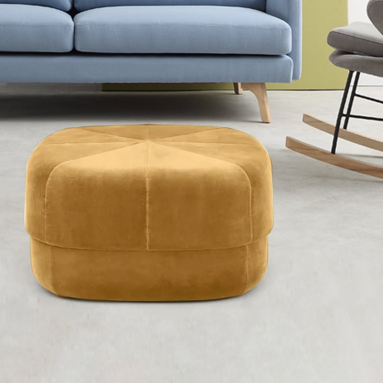 Yellow 23.6''Dia Round Stool Velvet Upholstered Ottoman｜Homary UK