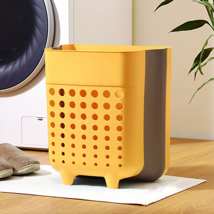Collapsible Laundry Basket Organizer Plastic Small Cute Wall Mounted Yellow Homary UK
