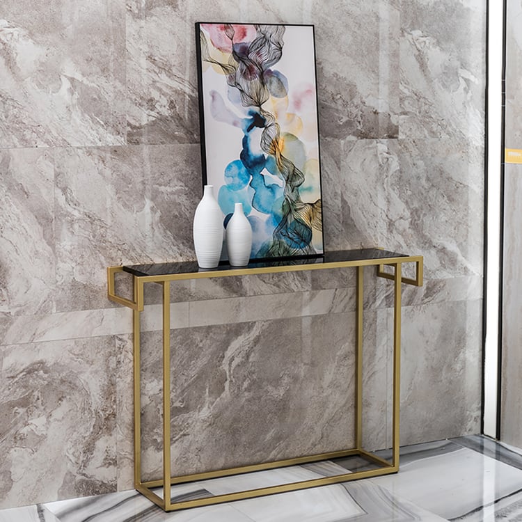 1000mm Modern Black Rectangular Console Table with Gold Metal Base ...